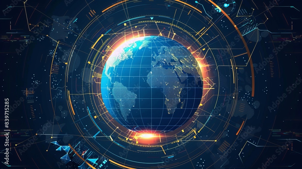 Vector illustration of isolated objects featuring Planet Earth and a ...