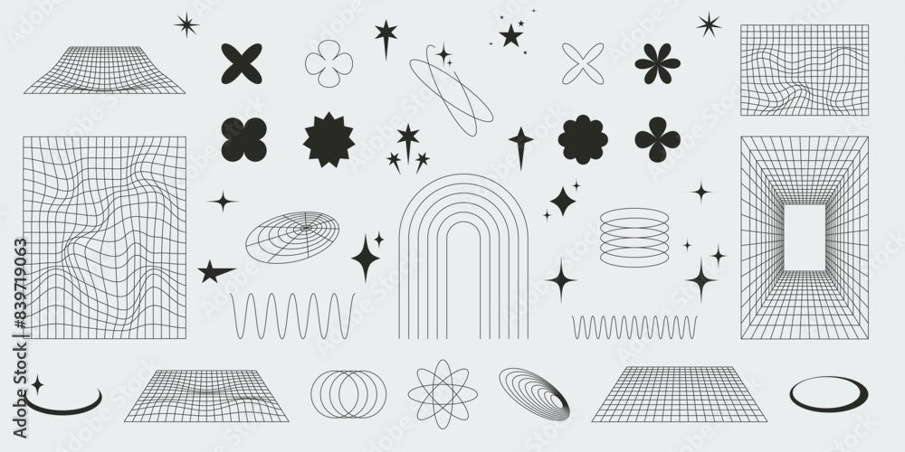 Brutalist abstract geometric shapes and wireframes. Bold figures and ...