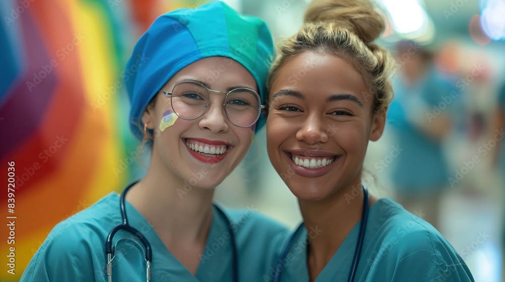 Healthcare professionals from diverse backgrounds smiling in front of a ...