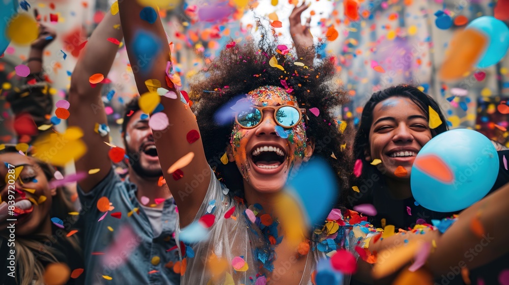 Happy team member in a colorful office with a rainbow flag ...