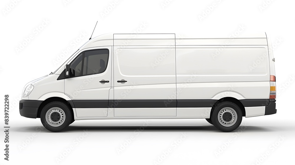 Clean blank white delivery van isolated, side view of plain car cargo ...