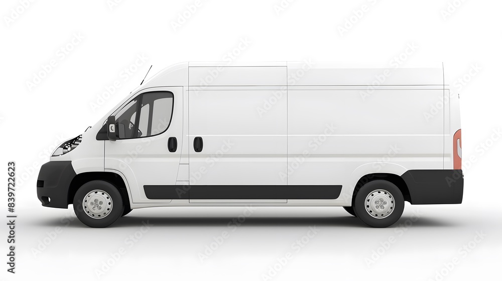Clean blank white delivery van isolated, side view of plain car cargo ...
