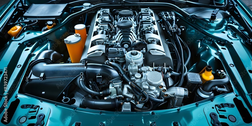 Exploring the Components of a Car Engine with the Hood Open. Concept ...