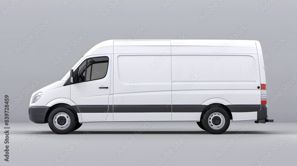 Clean blank white delivery van isolated, side view of plain car cargo ...