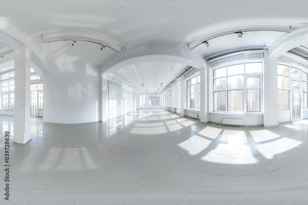 HDRI 360 panorama of empty white corridor and room under repair for ...