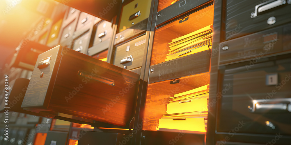 ภาพประกอบสต็อก The Glowing Amber Tower: An old-fashioned filing cabinet ...