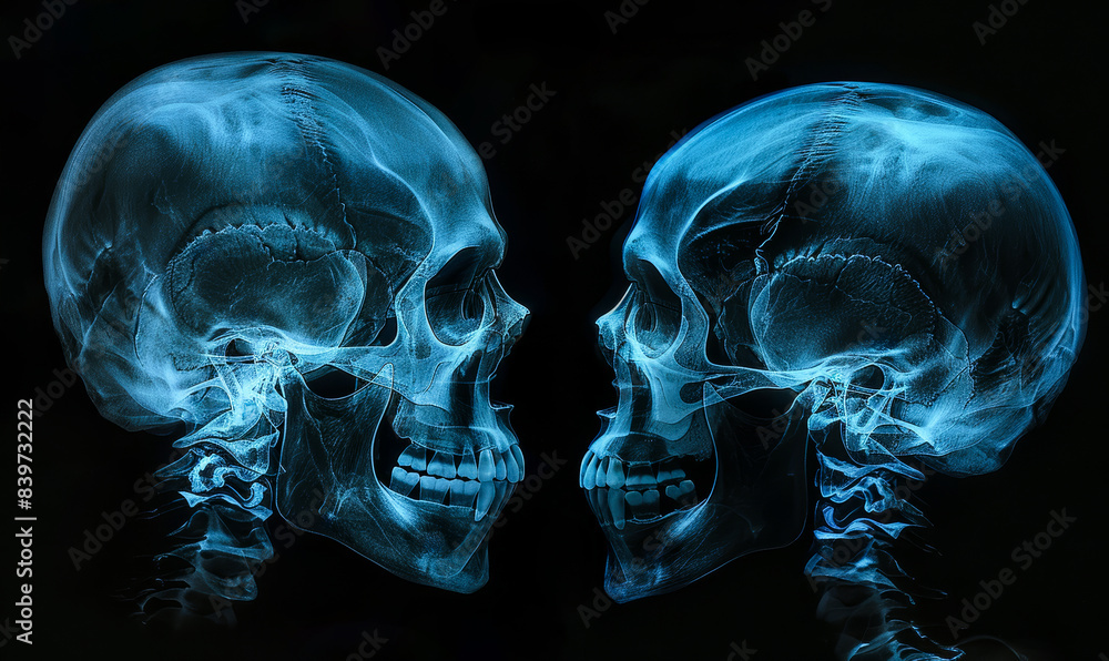 X-ray of the skulls of two people facing each other Stock Illustration ...