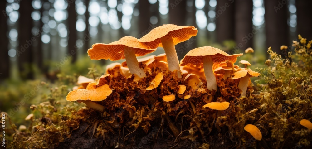 Mushrooms similar to chanterelles, in different angles and variants of ...