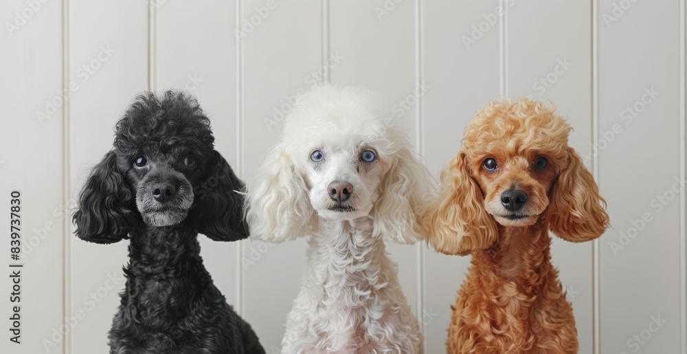 Vintage illustration of elegant dogs long curlywavy black white hair ...