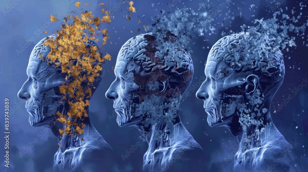 An illustration showing the stages of Alzheimers disease from mild ...