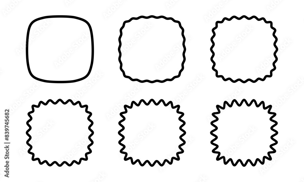 Set of wavy squircles or square frames with rounded borders. Simple ...