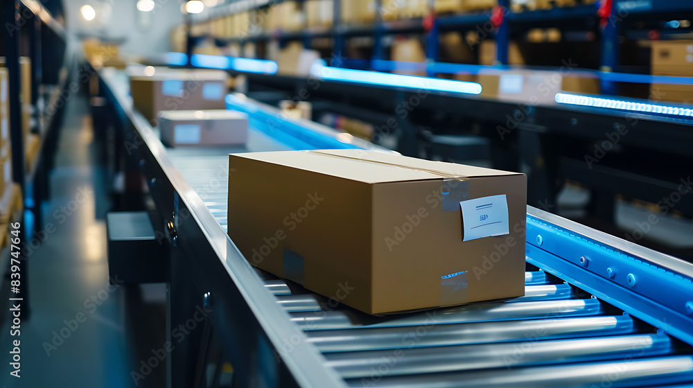 ภาพประกอบสต็อก a modern conveyor belt system in what seems to be a ...