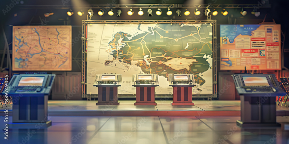 Strategic Command Center Talk Show Stage: A stage with strategic ...