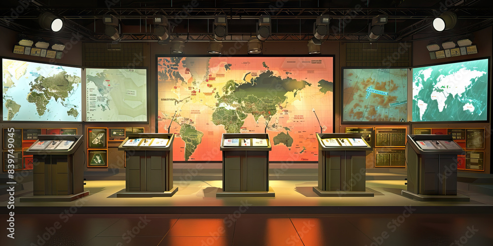 Strategic Command Center Talk Show Stage: A stage with strategic ...