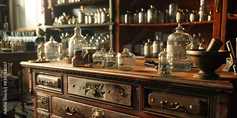 Vintage Apothecary Shop: An antique desk in an old-fashioned apothecary ...