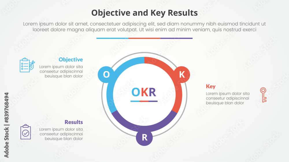 OKR objectives and key results framework infographic concept for slide ...