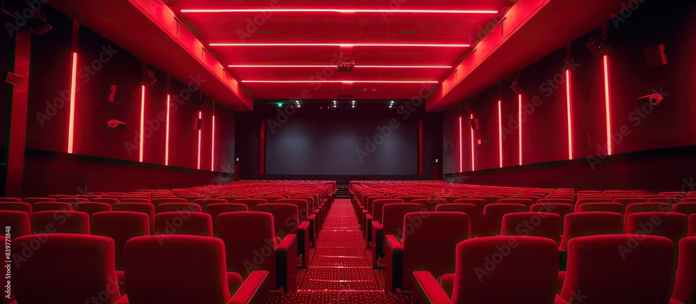Empty cinema room with vibrant red seats invites movie magic. Enjoy ...