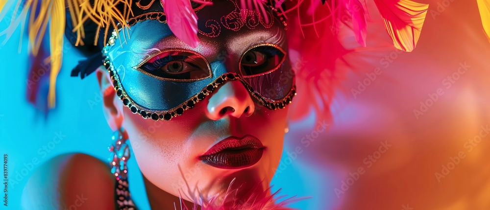 Drag queen with a masquerade mask, Venetian carnival backdrop, LGBTQ ...