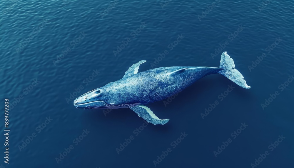 Blue whale surface flat design top view calm ocean animation ...