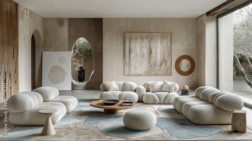 Serene Living Room with Muted Color Palette Concept Featuring Soft ...