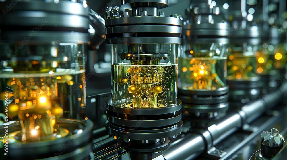 High-pressure fluid reservoirs with reinforced glass, showing bubbling ...