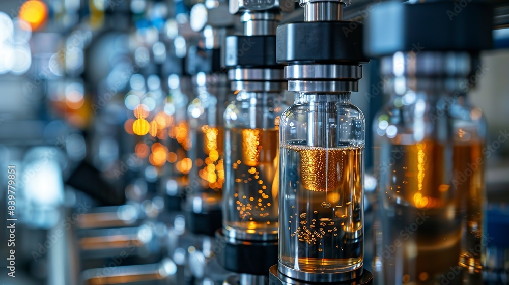 High-pressure fluid reservoirs with reinforced glass, showing bubbling ...