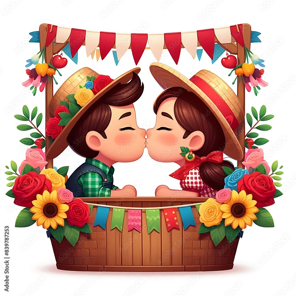 casal caipira na barraca do beijo na Festa Junina Stock Illustration ...