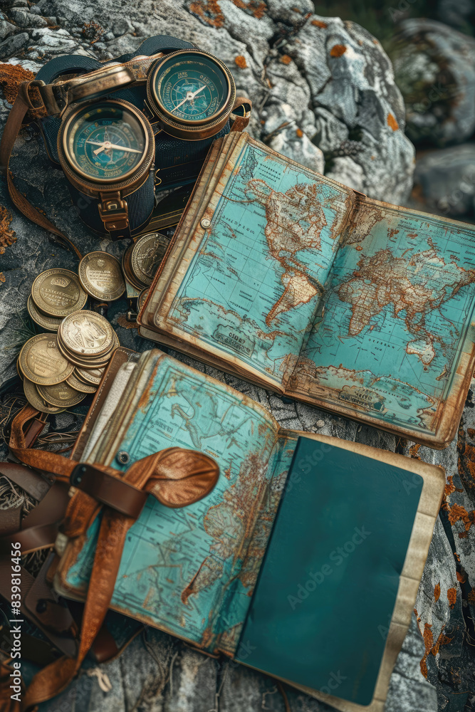 Travel blog template featuring a border of passports and tickets on a ...