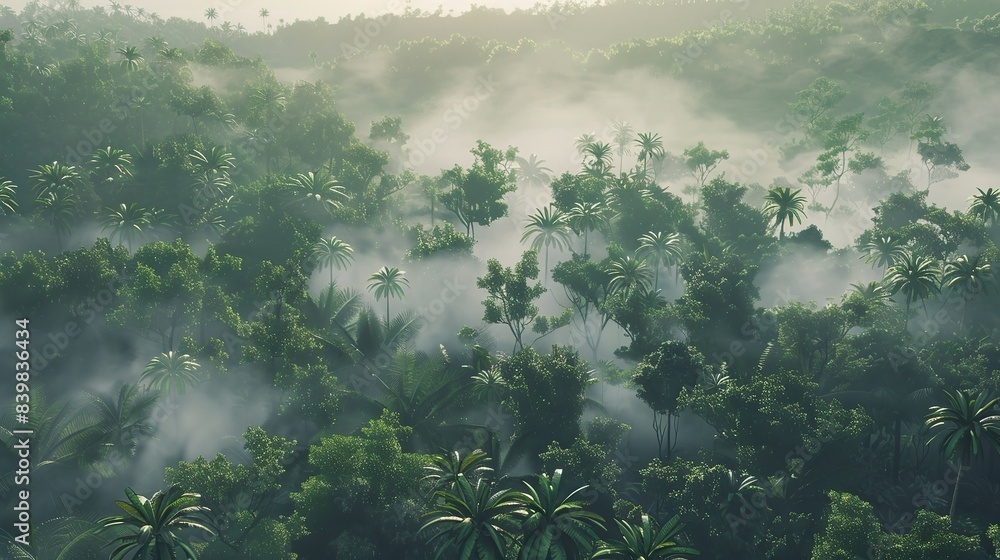 Jungle Tropical Forest Morning Fog Top View 4K Realistic Stock ...