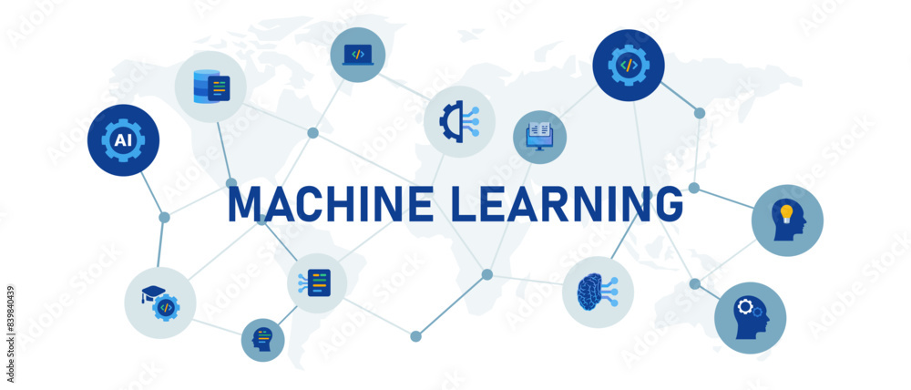 Machine learning concept AI controls global network Artificial ...
