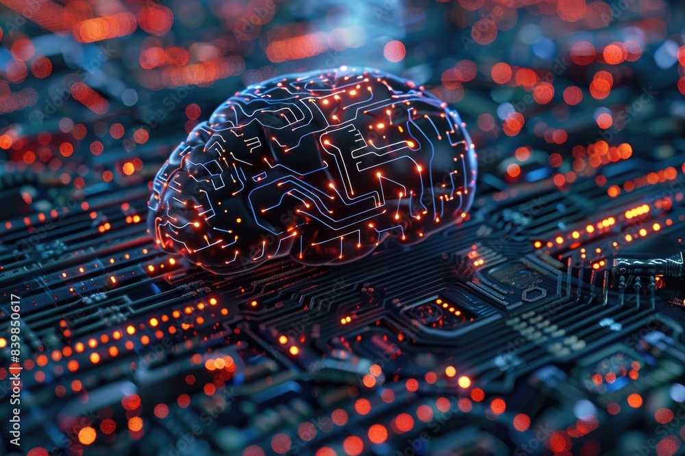 Cognitive computing system processing information, close up, artificial ...