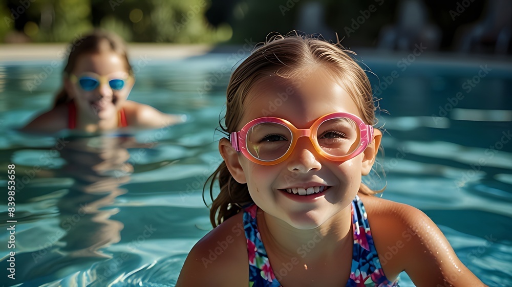 Group of happy kids learning swimming in indoor summer pool. Happy ...