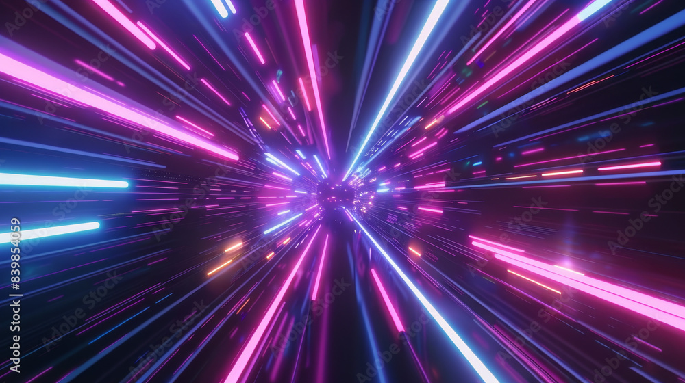 3D render, abstract neon light explosion background with colorful ...