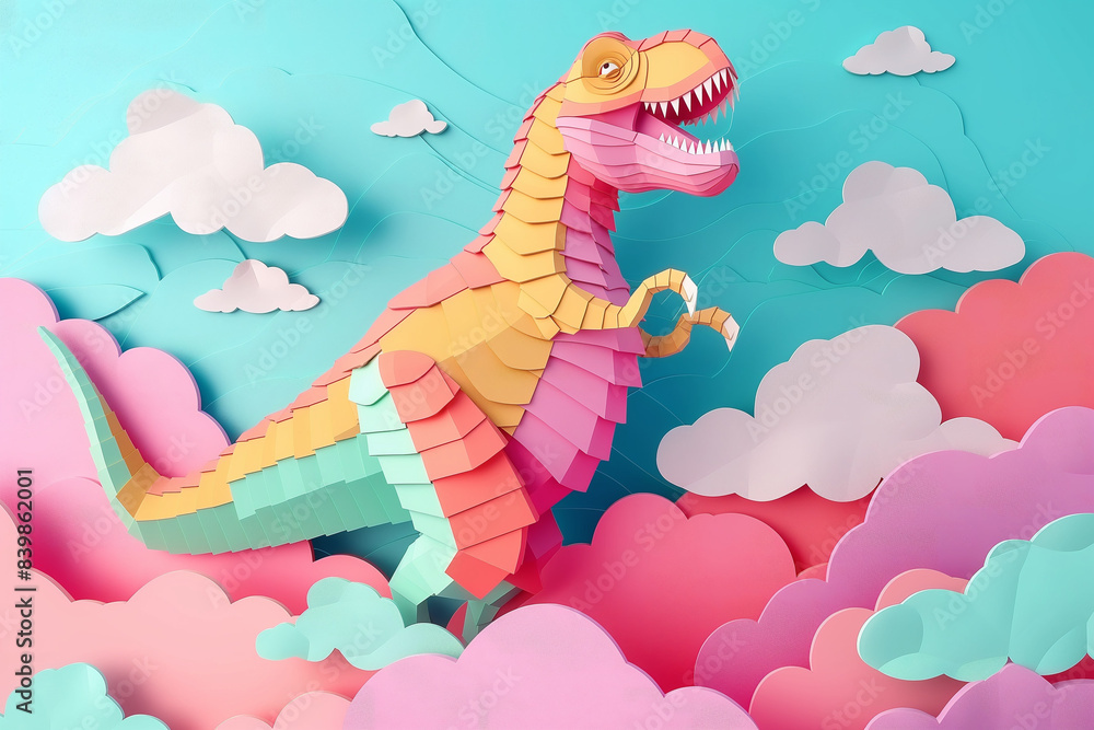 T-rex Paper cut art, Dino Layered paper craft animals, 3D paper ...