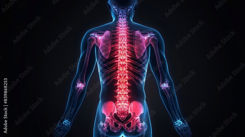 Illuminated human skeletal anatomy - A 3D render of a human skeleton ... Illuminated human skeletal anatomy - A 3D render of a human skeleton ...