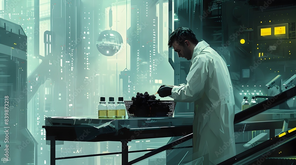 Technician Conducting Scientific Test with Blackberries in Futuristic ...