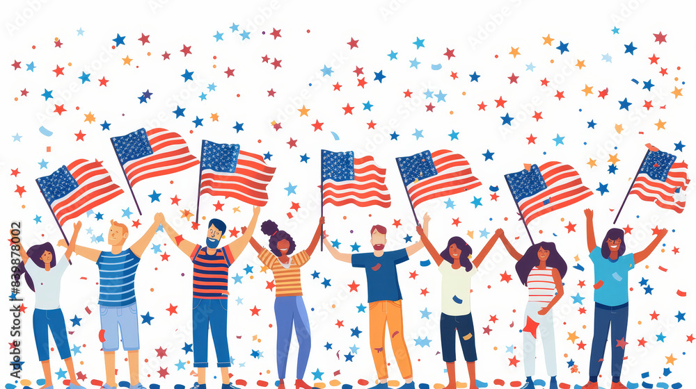Cartoon characters with American flags - Cheerful illustrated ...