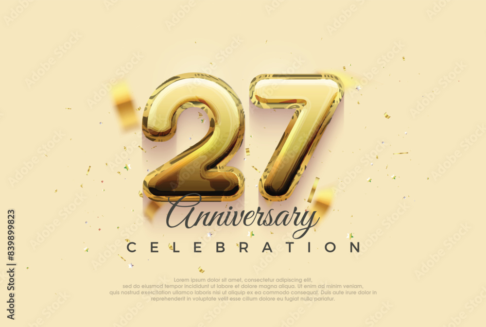 27th anniversary celebration, vector design with shiny gold balloons ...