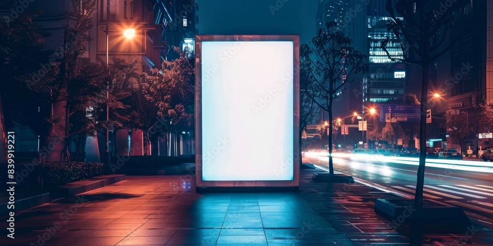 Neon light box mockup of bus stop at night, neon light, outdoor blank ...