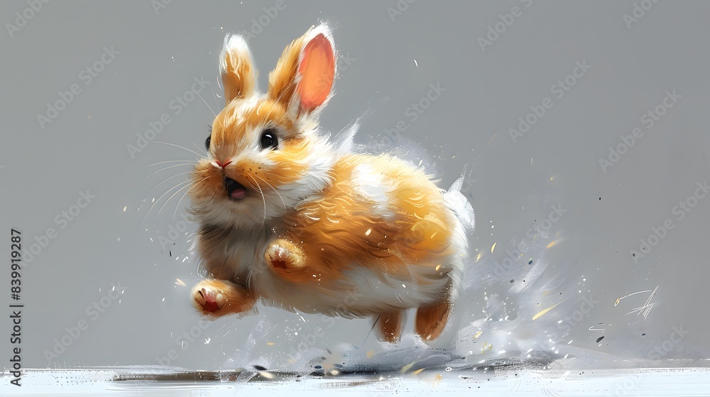 An adorable anime depiction of a fluffy bunny hopping gracefully on a ...