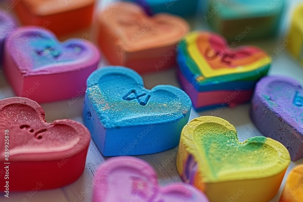 Vibrant rainbow heart-shaped tokens symbolize unity and diversity ...