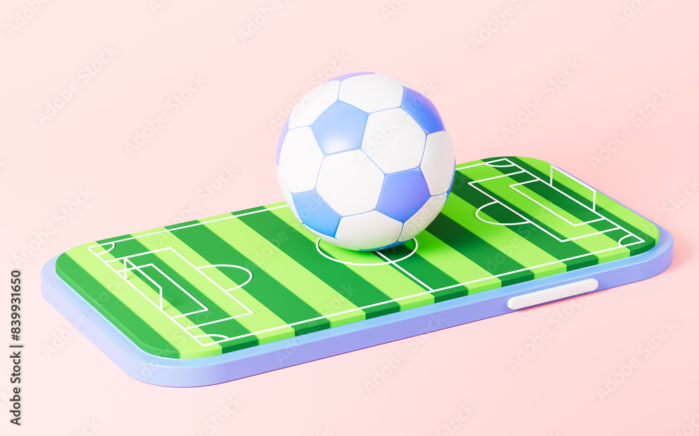 Cartoon football and mobile phone, 3d rendering. Stock Illustration ...