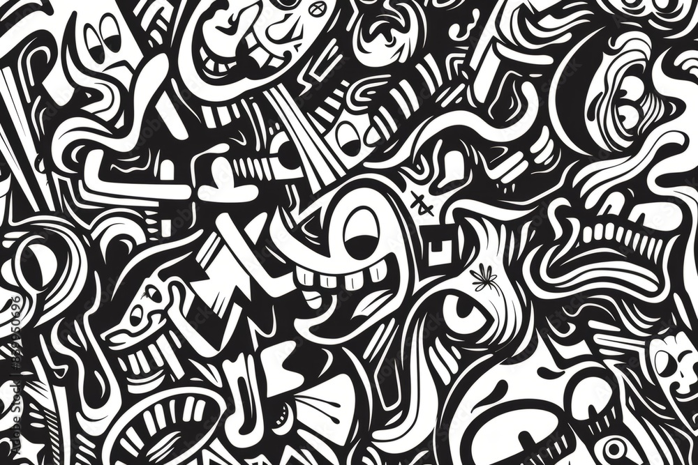 Cartoon cute doodles of irregular lines creating a sense of chaos and ...