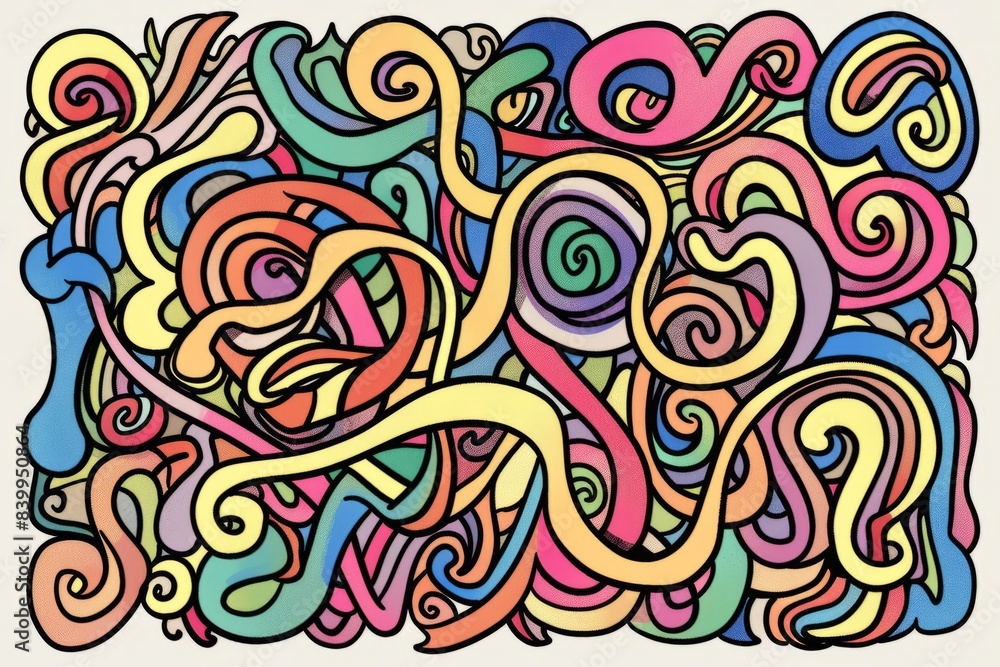 Cartoon cute doodles of looping lines intertwining like a tangled web ...