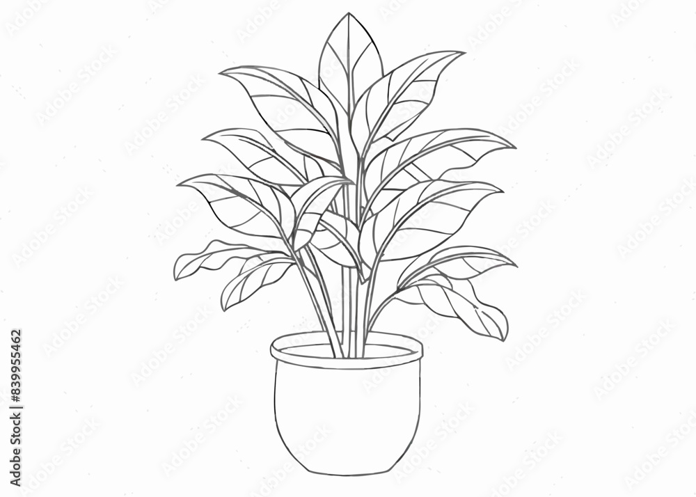 Continuous one line drawing of house plant in a pot. House plant and ...