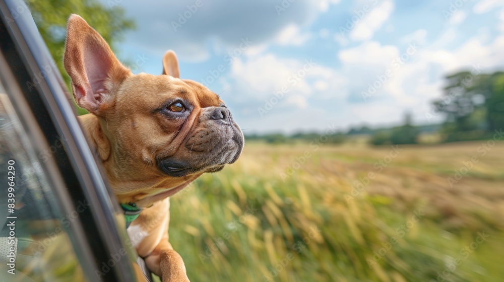 Delightful image of a French Bulldog enjoying a car ride, head out the ...