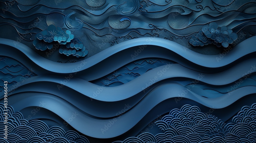 Abstract blue wave pattern background with layered ocean waves and ...