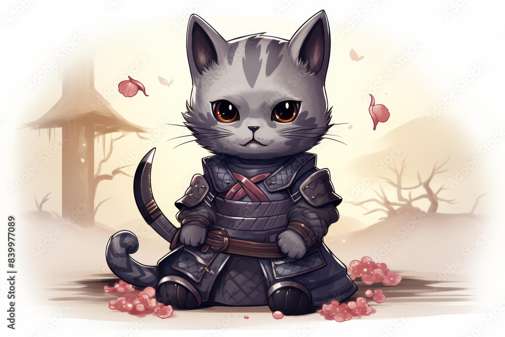 Delightful chibi anime illustration of a playful Chartreux cat in ...