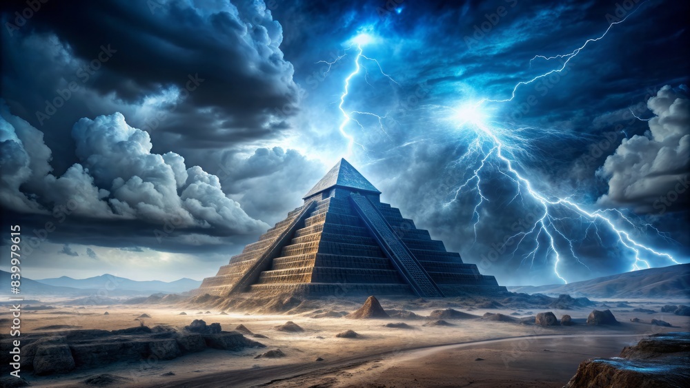 Ominous, futuristic alien megastructure resembling an ancient pyramid ...