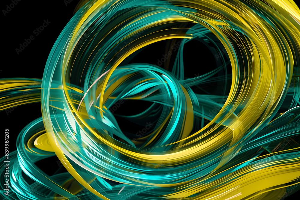 Neon swirls of yellow and teal creating a dynamic and energetic ...